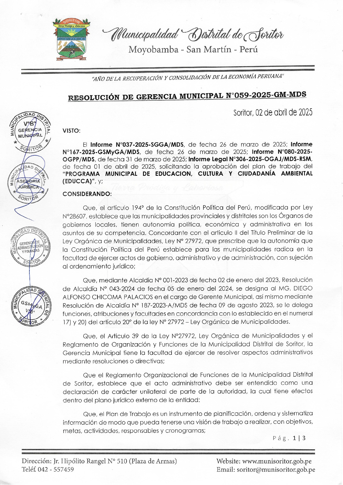 Plan de Trabajo 2025 del Programa Municipal EDUCCA - Municipalidad ...
