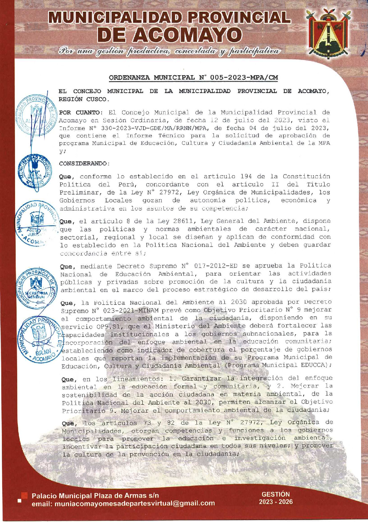 Programa Municipal de Educación, Cultura y Ciudadanía Ambiental de la ...