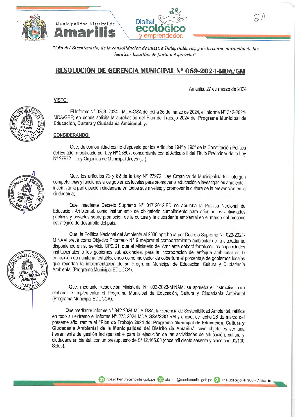 Plan de Trabajo 2024 del Programa Municipal EDUCCA - Municipalidad ...