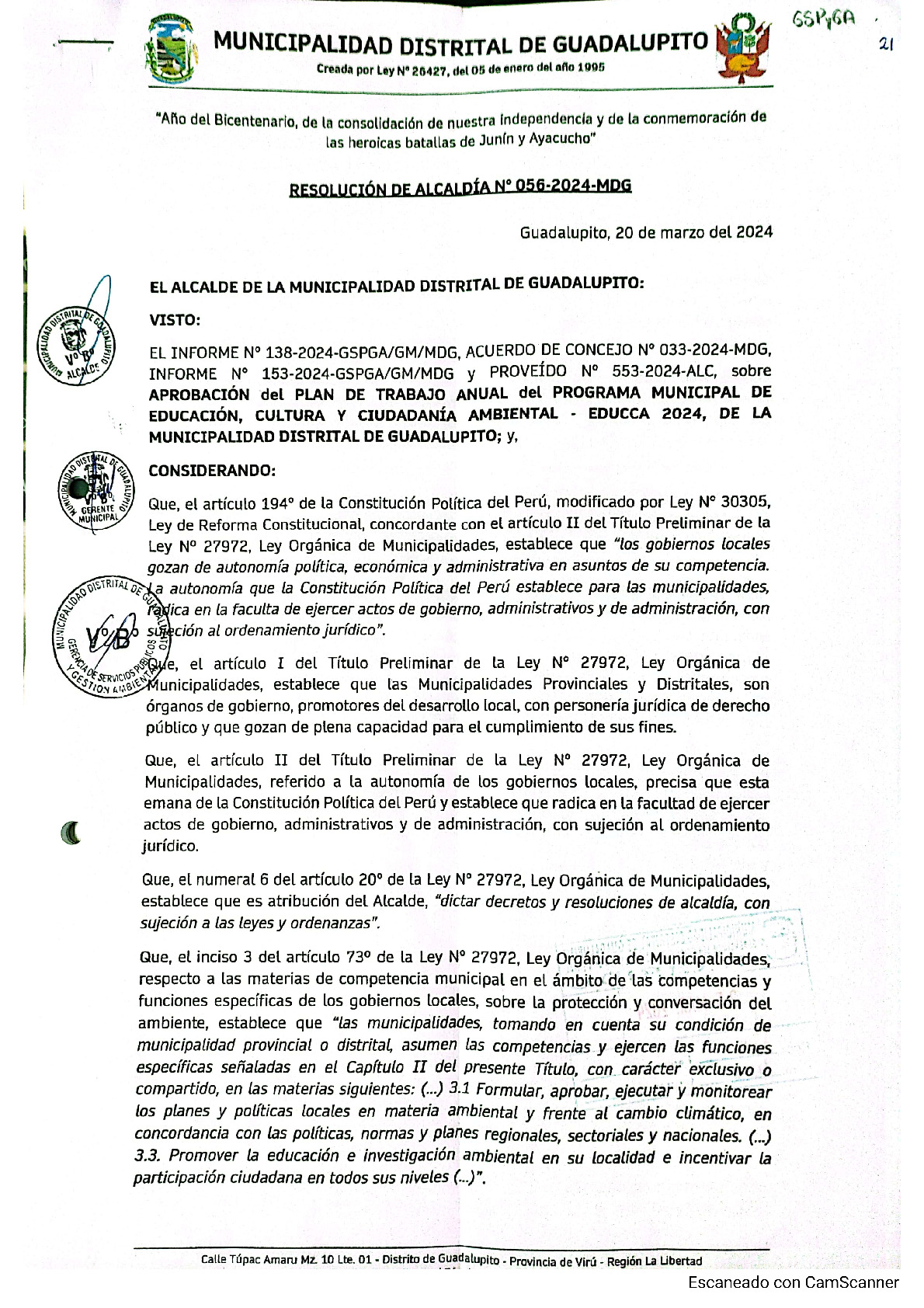 Plan de Trabajo 2024 del Programa Municipal EDUCCA - Municipalidad ...