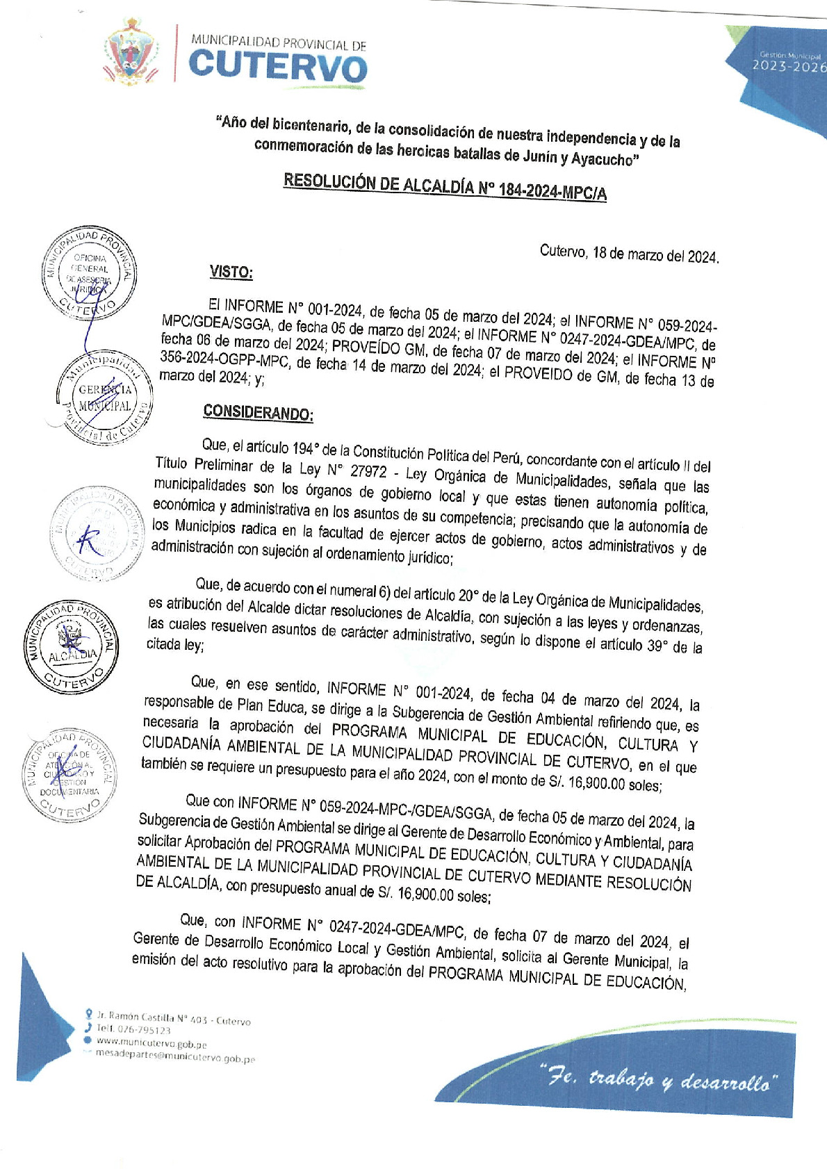 Plan de Trabajo 2024 del Programa Municipal EDUCCA - Municipalidad ...