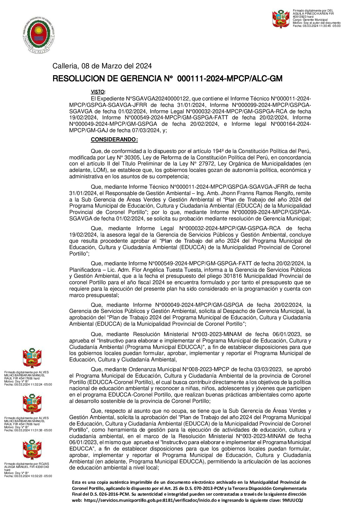 Plan de Trabajo 2024 del Programa Municipal EDUCCA - Municipalidad ...