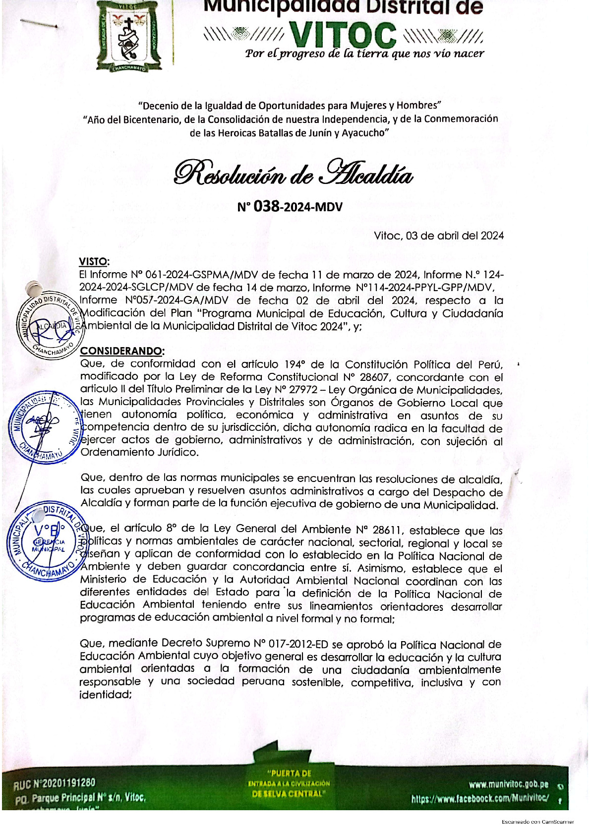 Plan de Trabajo 2024 del Programa Municipal EDUCCA - Vitoc | SINIA